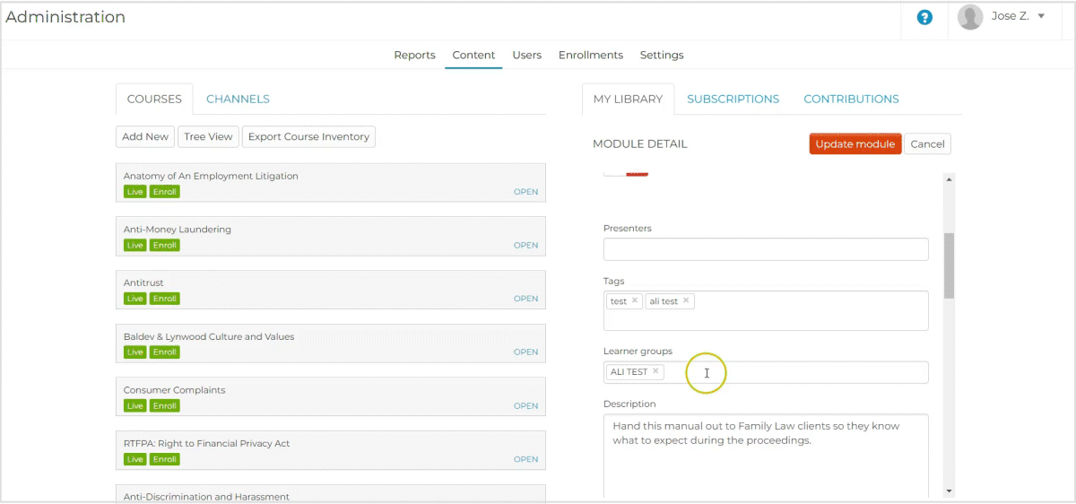 Creating, Assigning, and Removing Learner Groups