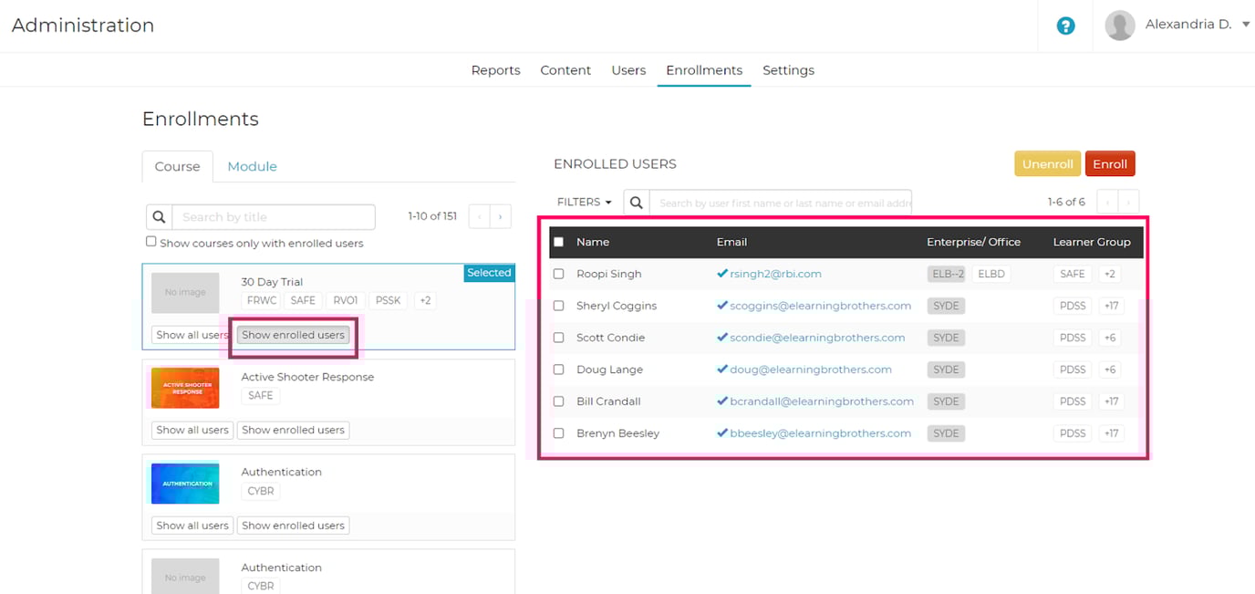 How do Admins Unenroll Users?